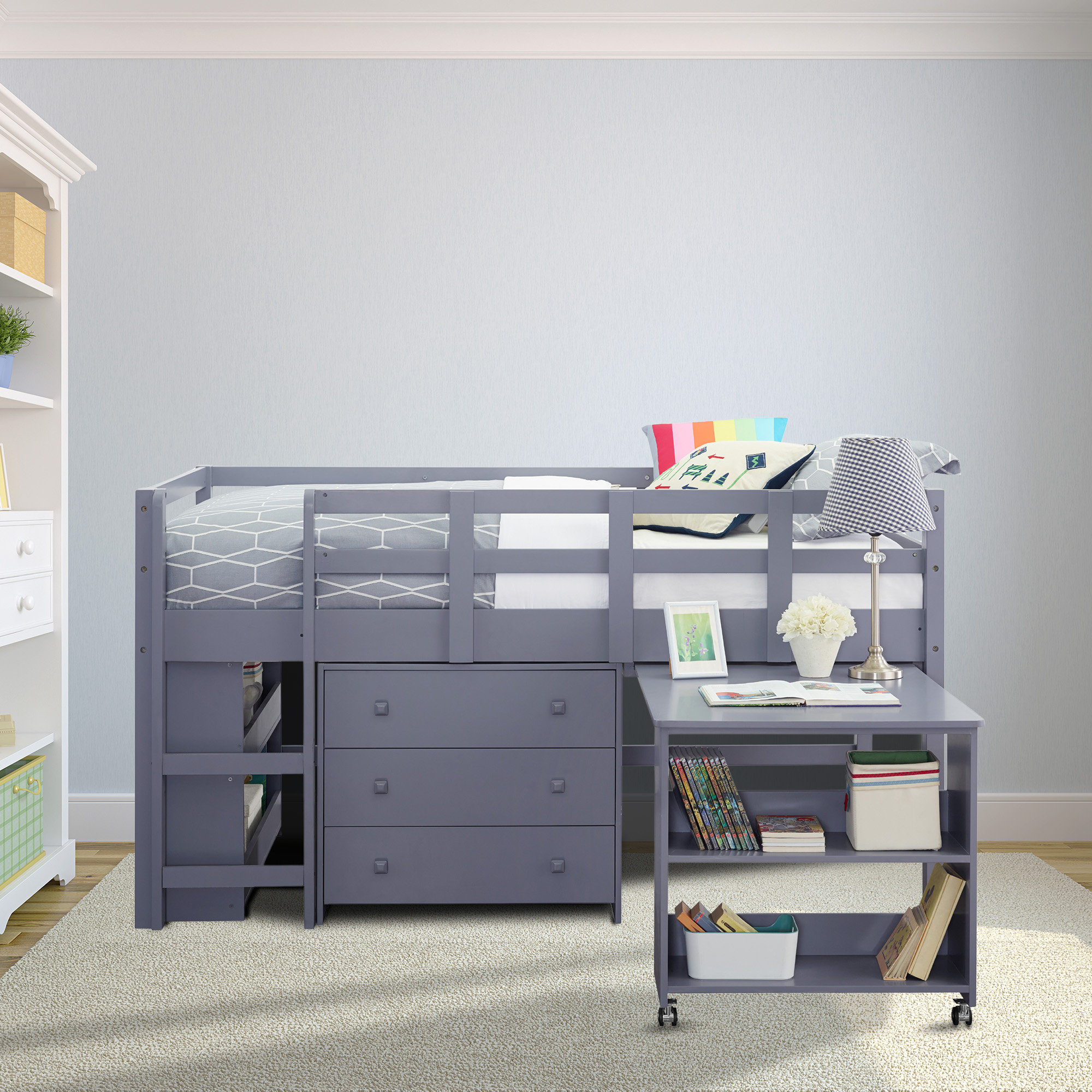 Harriet Bee Low Loft Bed Twin Loft Bed With Desk Kids Beds For Boy Solid Pine Wood Toddler Bed For Girls With Ladder Storage Guard Rails No Box Spring Needed Reviews
